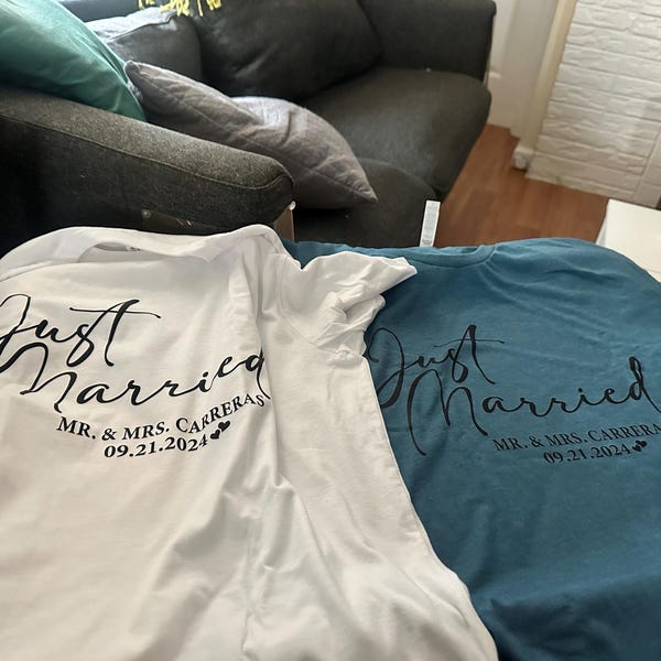 Just Married T-shirt, Personalized Husband and Wife Couples Honeymoon T ...