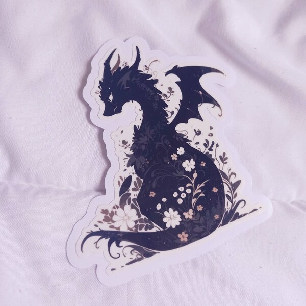 Floral Dragon Sticker: Fantasy Art, Weatherproof Vinyl - Etsy