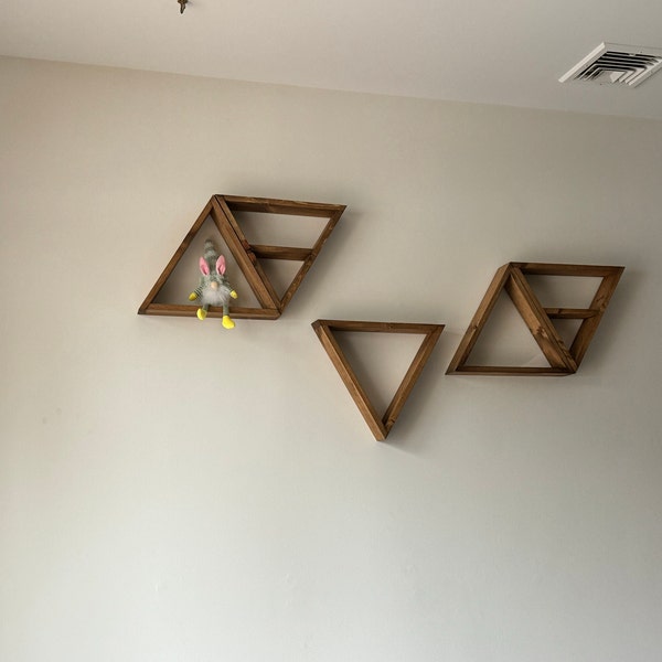 Set of Three Triangle Wood Shelves - Plant Decor - Bohemian Decorations ...
