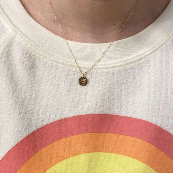 Sunbeam Necklace, Small Sun Necklace, Inspirational Sunshine Necklace ...
