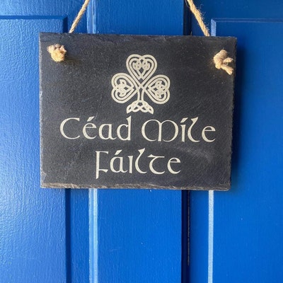 Cead Mile Failte Slate Door Hanger, Irish Welcome Door Sign, Celtic ...
