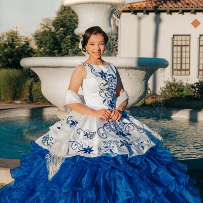 Colorful Chiapas Style Dress. Custom-made Hand Embroidered Cultural 2 Piece Outfit. Quinceañera ...