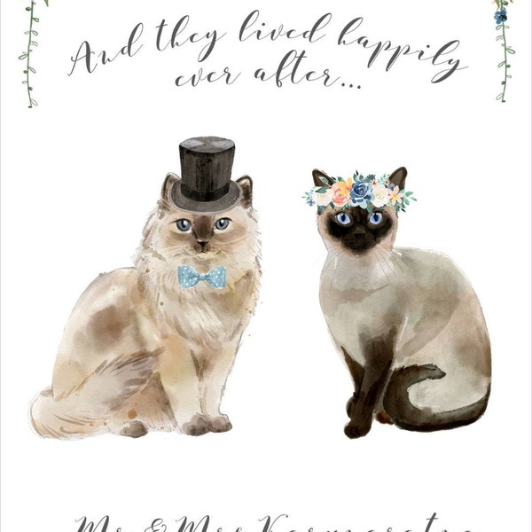 Wedding Print Personalised Cat Print, Bride and Groom Gift, Cat Wedding ...