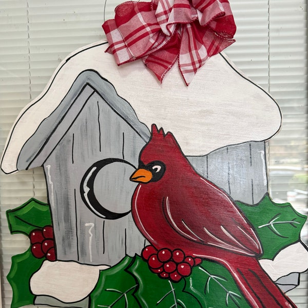 Door Hanger TEMPLATE: Cardinal With Birdhouse | Winter | Cardinal ...