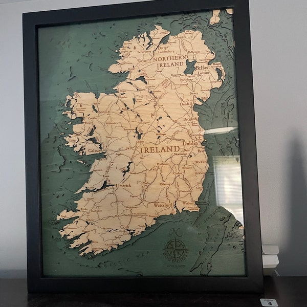Ireland Wood Carved Map- Dark Frame - Etsy