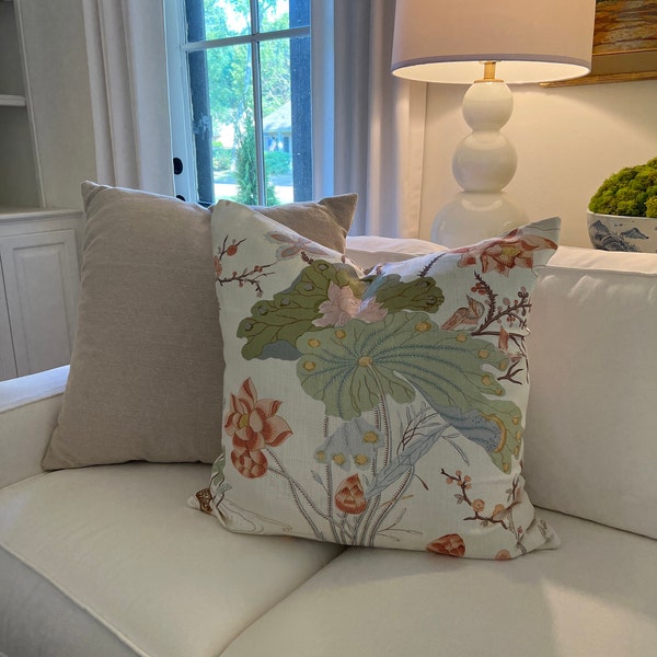 Lee Jofa Luzon Pillow in Apricot. Linen Pillows Aqua Green, Designer ...