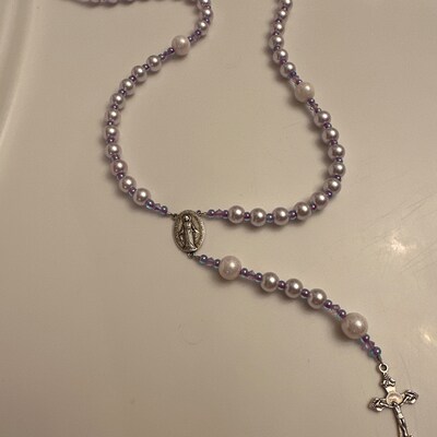 Rosary,catholic,car,red,blue,beads,faceted,crystal,magnetic,crucifix ...