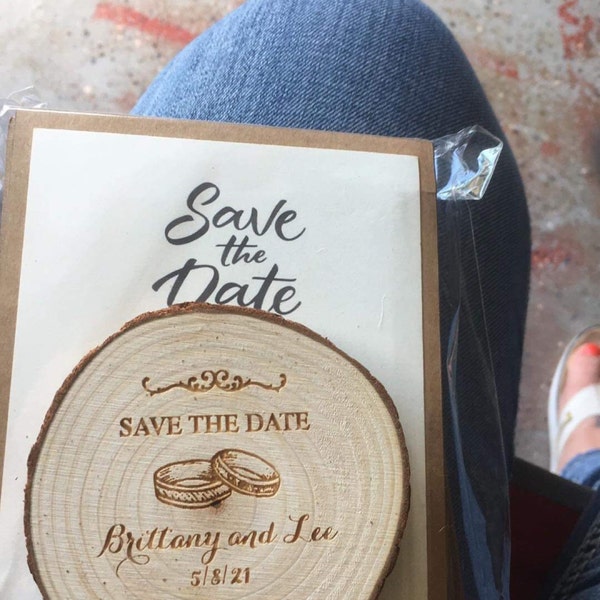 Personalized Wooden Save the Date• Engraved Save the Date Wood Slice ...