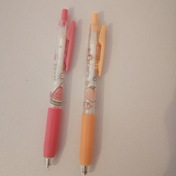 Popo Fruit Bear N Bunny Cute Kawaii 0.5mm Black Gel Ink Clicker Pens ...