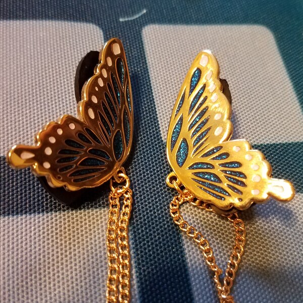 Butterfly Wings Collar Pins Gold Plate Hard Enamel Pins W/ Chain ...
