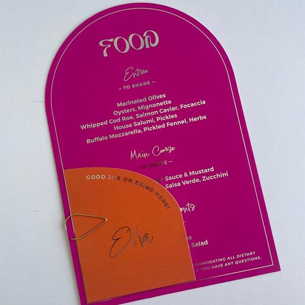 Pink Bridal Shower Wave Wedding Menu Printed Wavy Oval Shaped Wedding ...