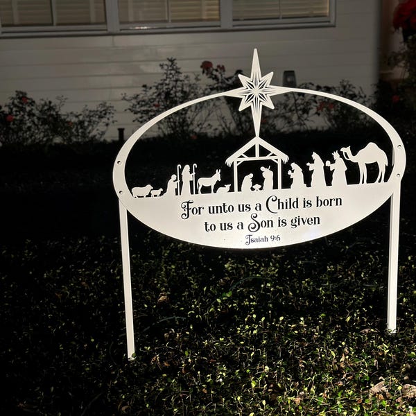 Outdoor Nativity Metal Yard Stake, Oval Manger Scene Silhouette Lawn ...
