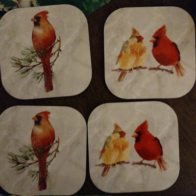 Cardinal Coasters Set of 4, Hardboard Coasters, Male Cardinal - Etsy