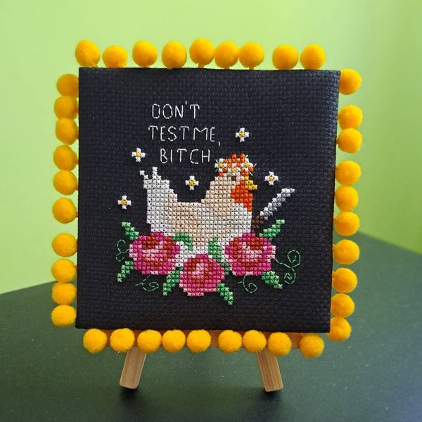 Rude Chicken in Flowers Snarky Cross Stitch Pattern PDF Floral Chicken ...