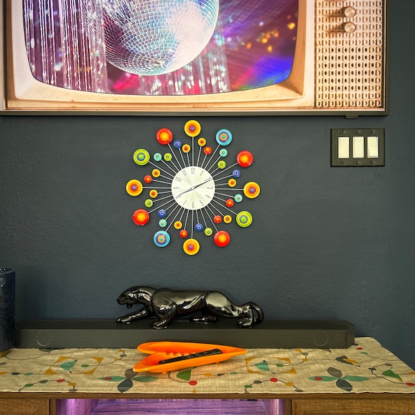 Mid Century Modern Starburst Wall Clock: 17in X 17in With Drops - Etsy