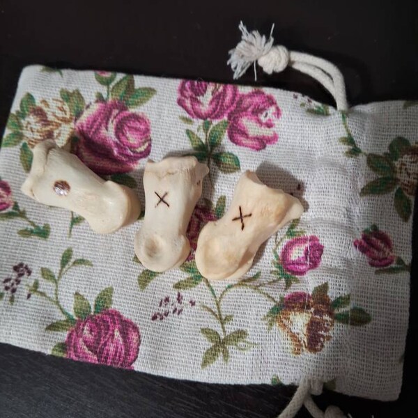 Mini Travel Bone Throwing Set Yes or No / Crystals / Animal Bones / Osteomancy / Bone Reading ...