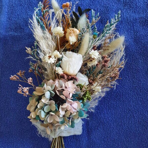 Preserved Flower Bouquet, Dusty Blue, Teal Blue Dried Flower Wedding ...