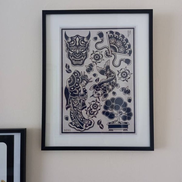 A4 Traditional Black Work Tattoo Art Print - Etsy UK