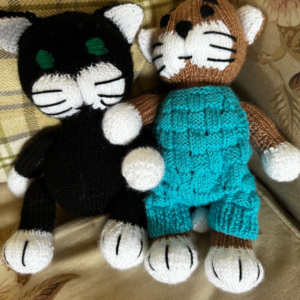 Cat Knitting Pattern, DIY Stuffed Animal,cat in Overall, Gift for Kids ...