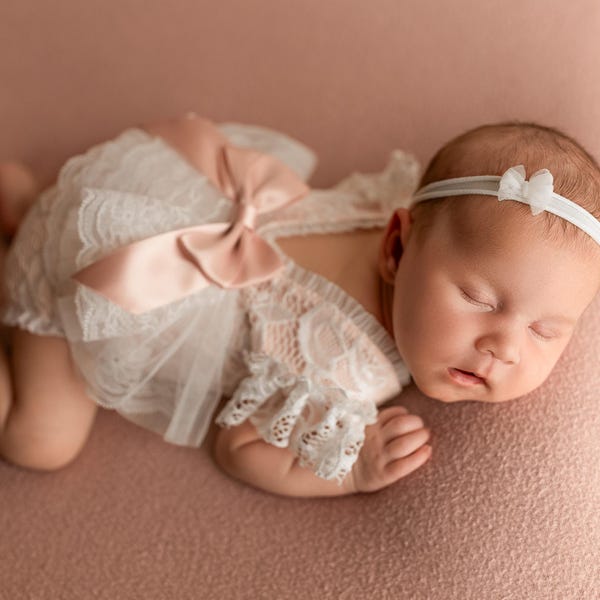 Lace Newborn Romper, Newborn Peach Romper, Newborn Lace Romper Set ...