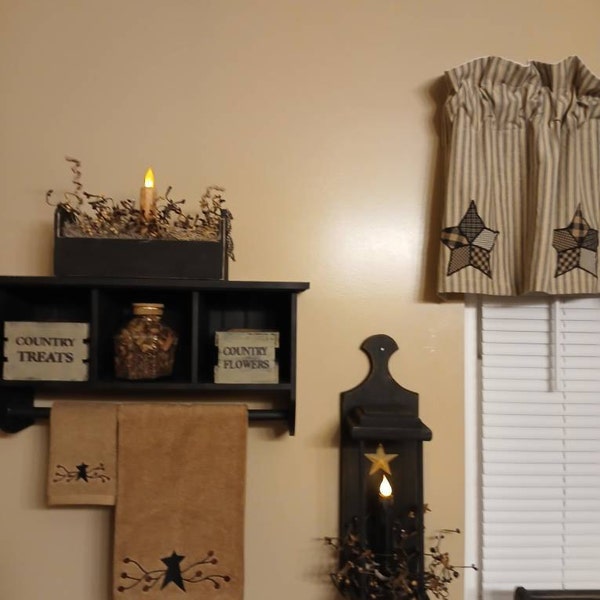 Primitive Wall Lantern Handcrafted Black Wooden Lantern W/timer Candle ...
