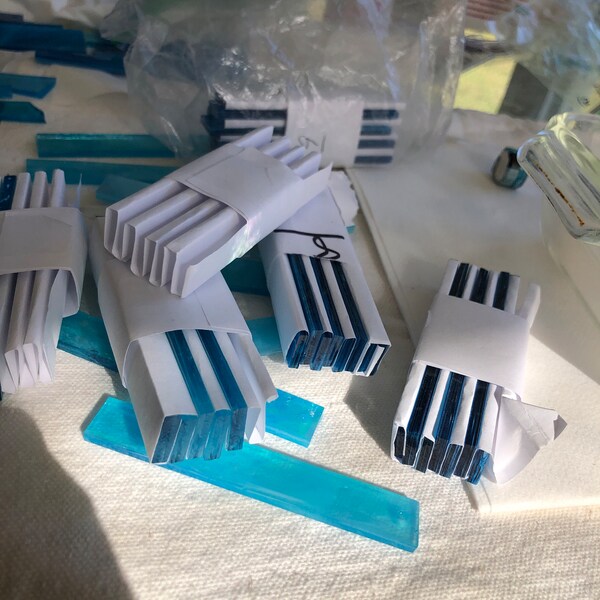 Border Strips Turquoise, Opal Aqua Streaky Iridized One Side 3"x1/2 ...