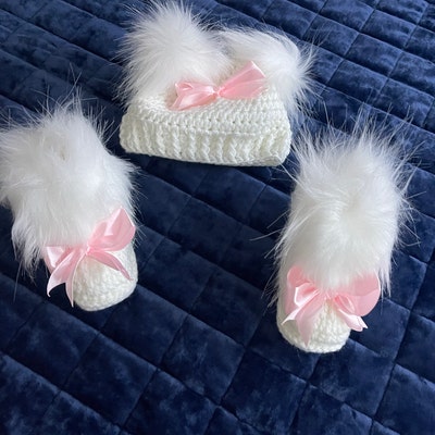 Gray Booties, Baby Winter Boots, Faux Fur Baby Booties, Newborn Booties ...