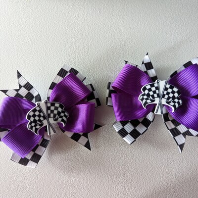 3.5 Checkered Flag Racing Hair Bow you Choose Solid Bow Color - Etsy
