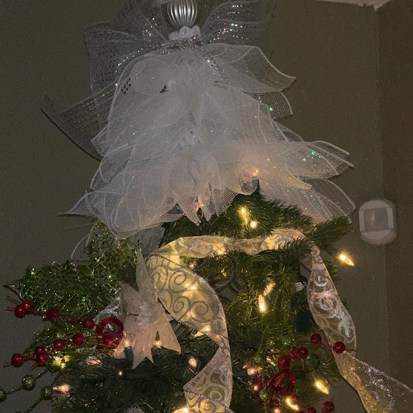 White and Silver Christmas Angel Tree Topper. Table Top Christmas Décor ...