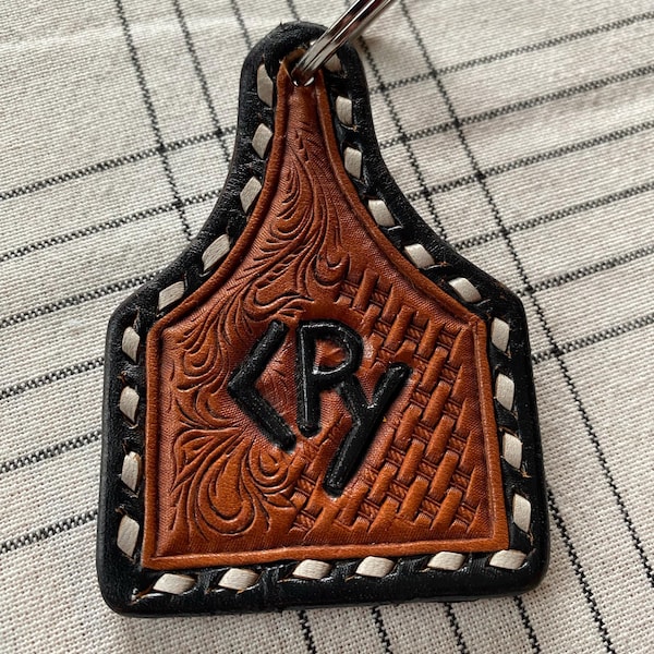 Handmade Leather Ear Tag Key Chains Personalized With Your Initials or ...