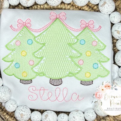 BUNDLE Christmas Tree Trio With Bows & Stars Sketch Stitch Machine ...