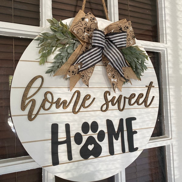 Front Door Decor, Dog Paw Print Door Hanger, Home Sweet Home Front Door ...