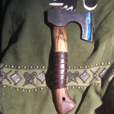 Small Bearded Axe With Short Handle and Leather Wrapping, Viking Axe ...