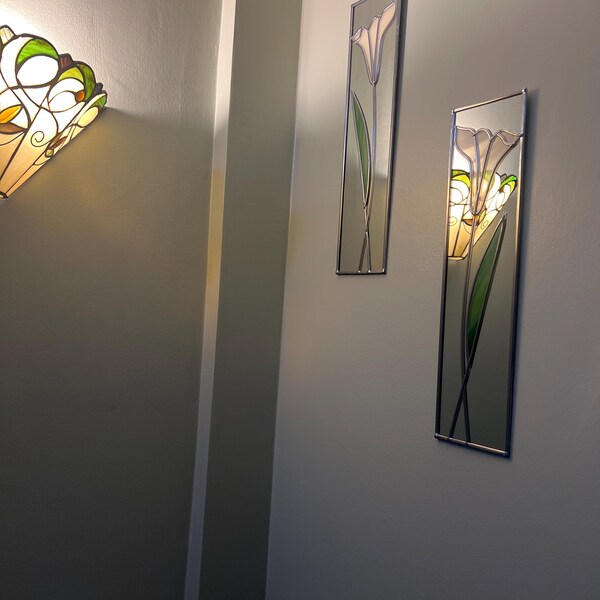 Art Deco Chicago Large Mirror Over Mantel Stained Glass Style 91x61cm ...