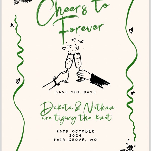 SAVE THE DATE Template | Cheers | Hand Drawn Scribble Illustrations ...