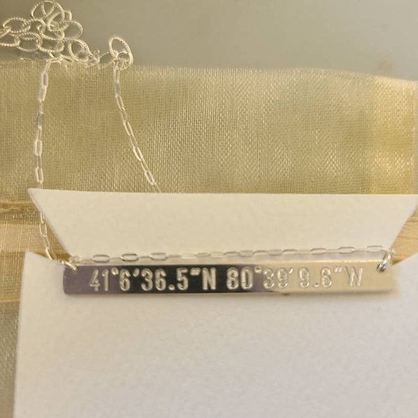 Custom Coordinates Necklace, Engraved Coordinates Bar Necklace ...