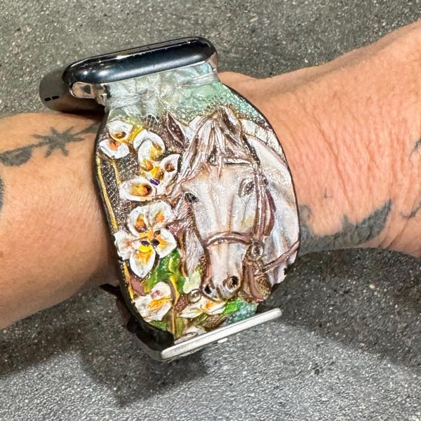 Tooled Leather Apple Watch Band: Western Floral Smartwatch Strap - Etsy