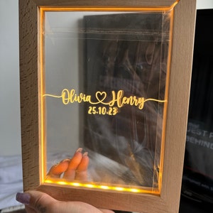 LED Light up Cedar Wood Frame Personalised 1st Wedding Anniversary ...