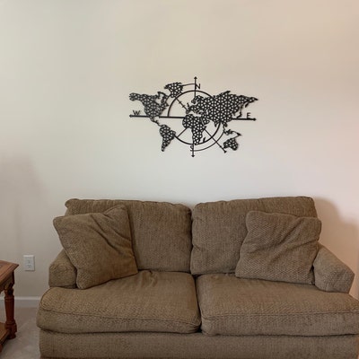 Metal World Map Compass, Metal Wall Decor, Art Work, World Map Wall Art ...
