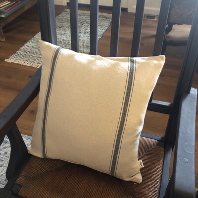 Grain Sack & Ticking Pillow Cover Farmhouse Pillow Cover Blue 3 Stripe ...