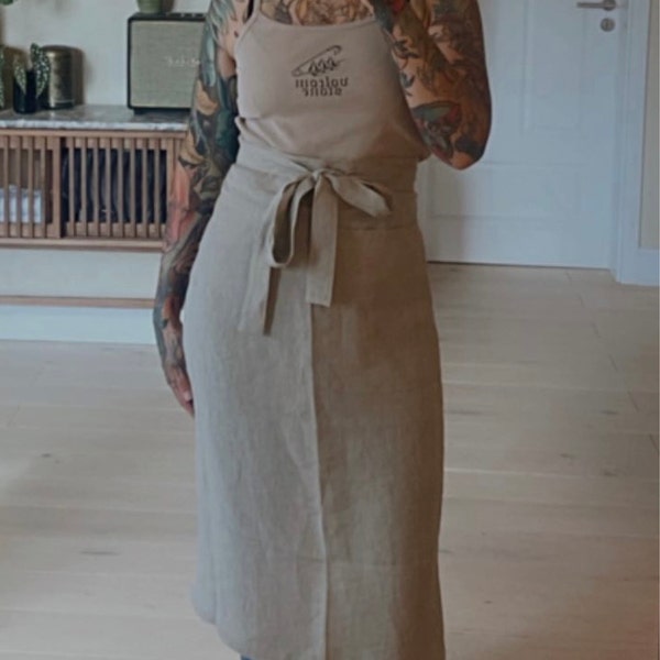 Long Linen Apron With Pocket, Barista Chef Garcon Style - Etsy
