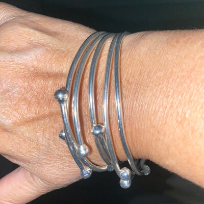 Sterling Silver Bangle, Thick Set of 5 Bangle, West Indian Bangle for ...