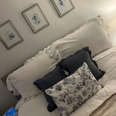 Linen Pillow Sham Double Ruffle Around Buttons Closure Natural Linen ...