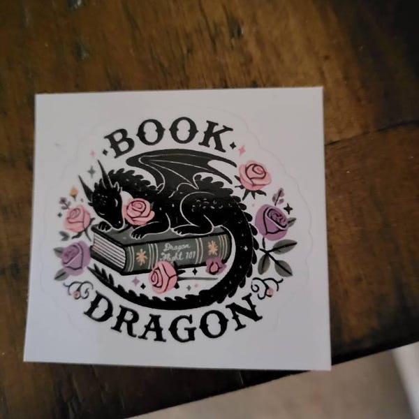 Book Dragon Sticker | Cute Fantasy Romance Dragon Reader Gift | Cute ...