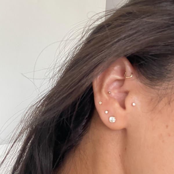 14k Real Solid Gold Helix Cartilage Inner Conch Convertible Ear Stud ...