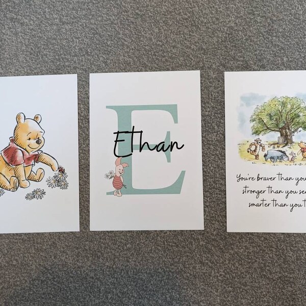 Set of 3 Winnie the Pooh Personalised Name Print | Winnie the Pooh ...