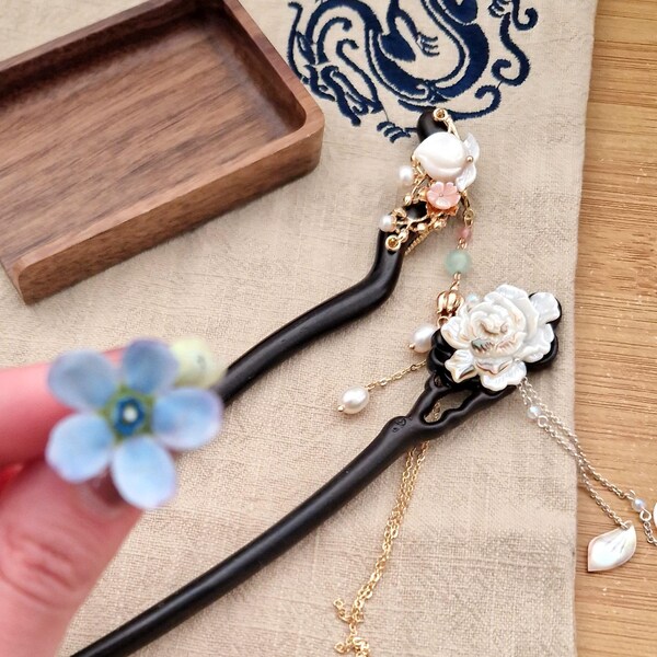 Black Ebony Hairpin-xiuyu Flower Hairpin-handmade Hairpin-wooden ...