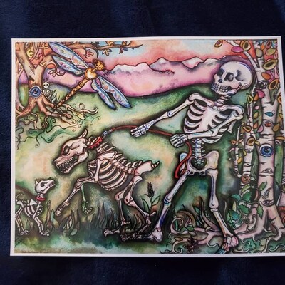 Big & Little DOG MEET Day of the Dead Skeleton Dogs HAPPY Art Print by ...