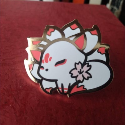 Kitsune Enamel Pin Red Kitsune Fox Enamel Pin Cute Animal Gold Badge ...