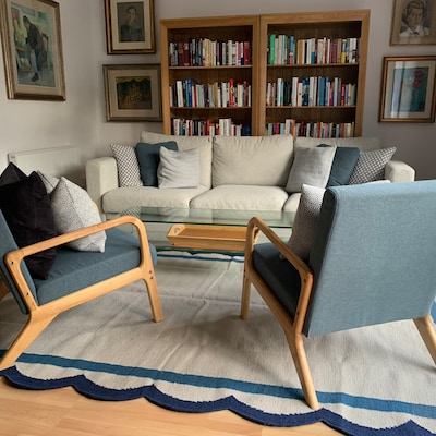 Modern Handwoven Wave Pattern Wool Shag Rug, Soft Wool Minimalist ...